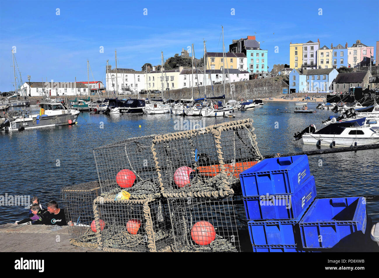 Tenby, Pembrokehsire, South Wales, UK. July 25, 2018. The harbor with ...