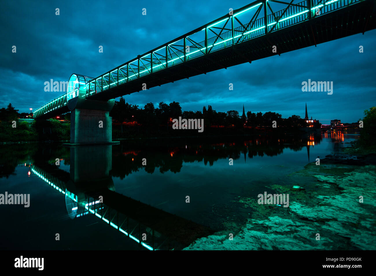 Grand River Pedestrian Bridge Cambridge Ontario Canada at night Stock ...
