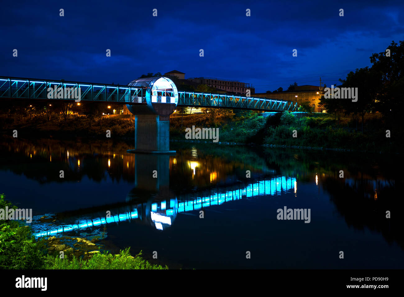 Grand River Pedestrian Bridge Cambridge Ontario Canada at night Stock ...
