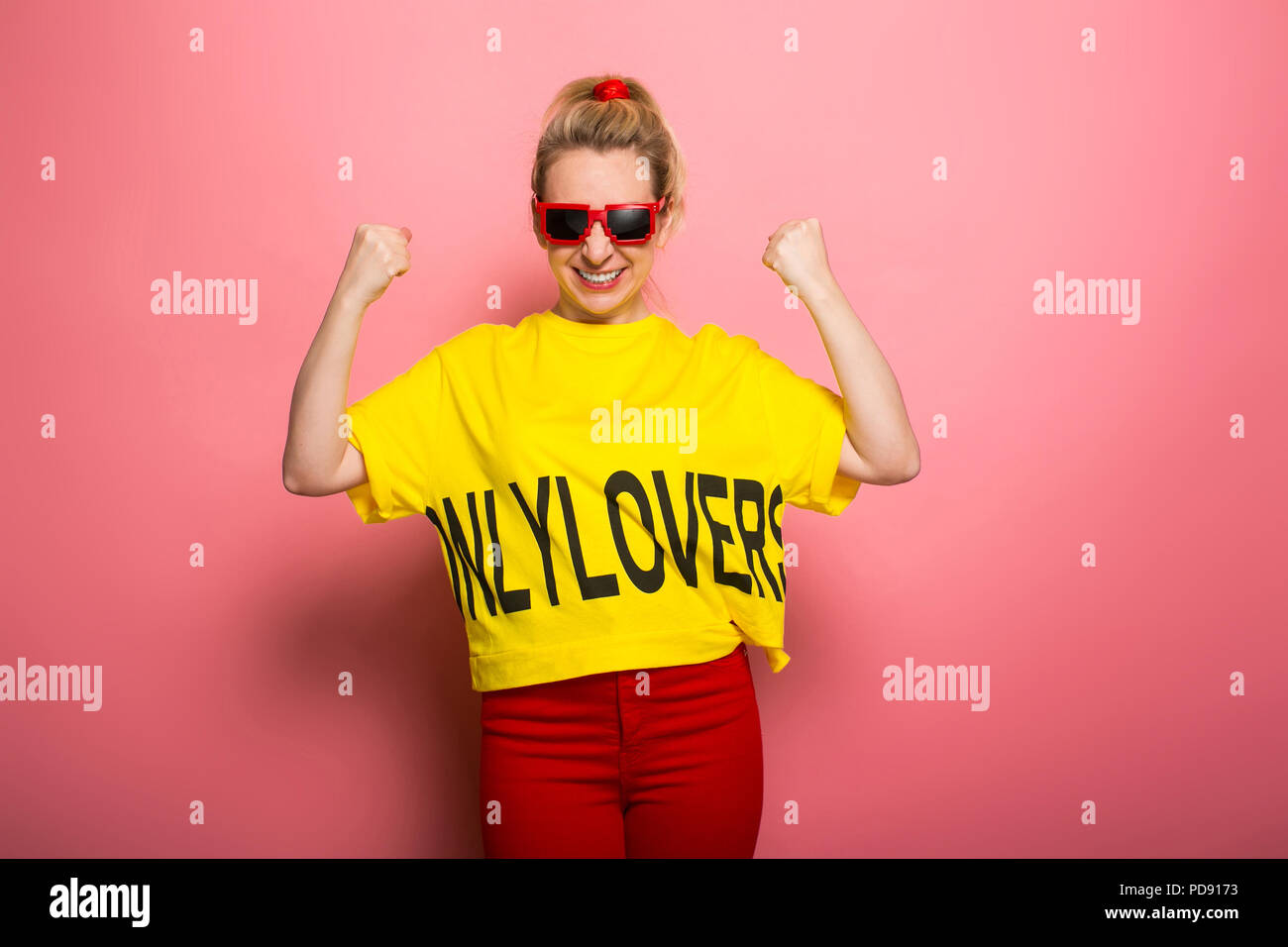 Blonde woman shocked excited expression hi-res stock photography and ...