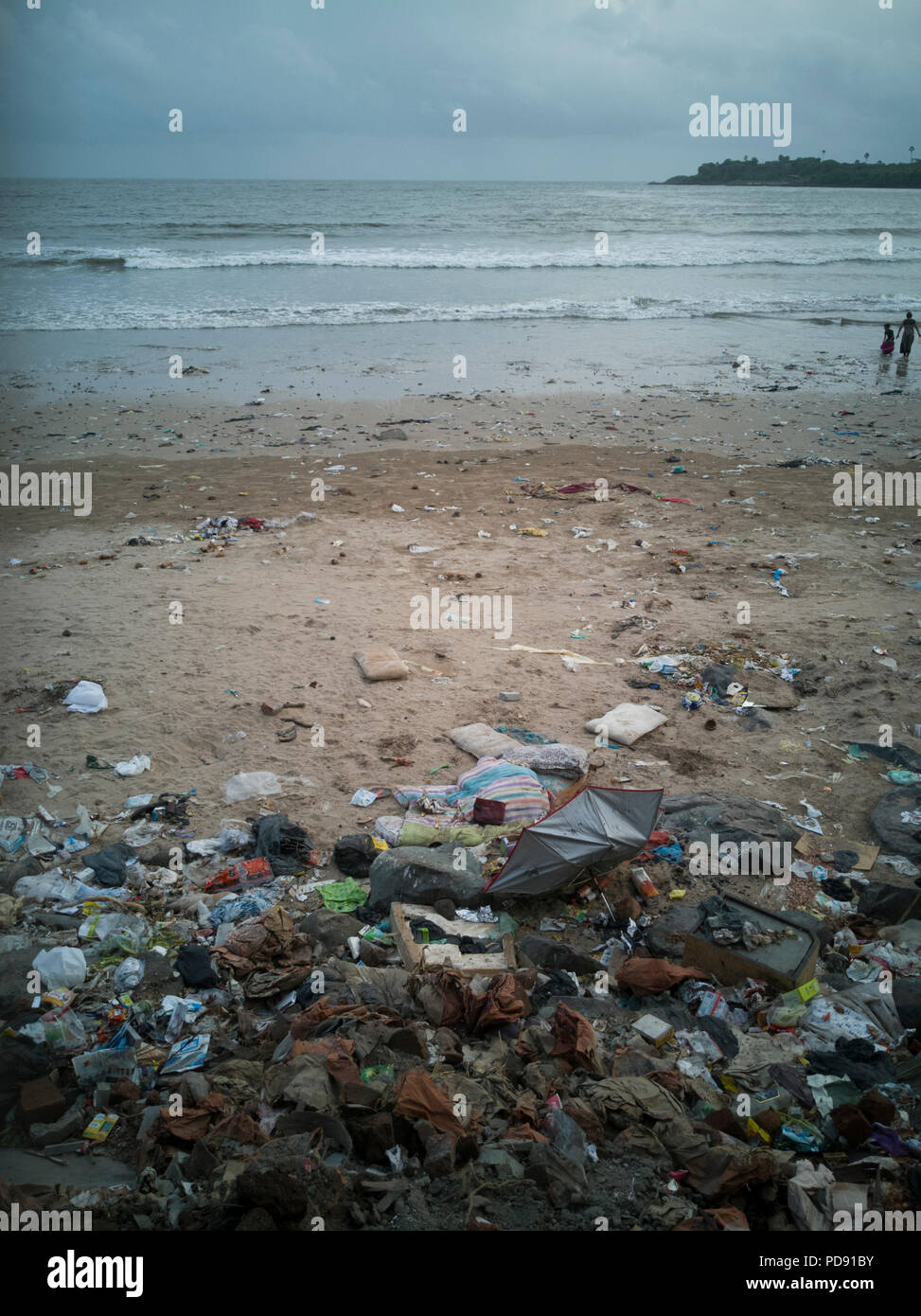 Plastic garbage pollution covers sand at Versova beach, Mumbai, India ...