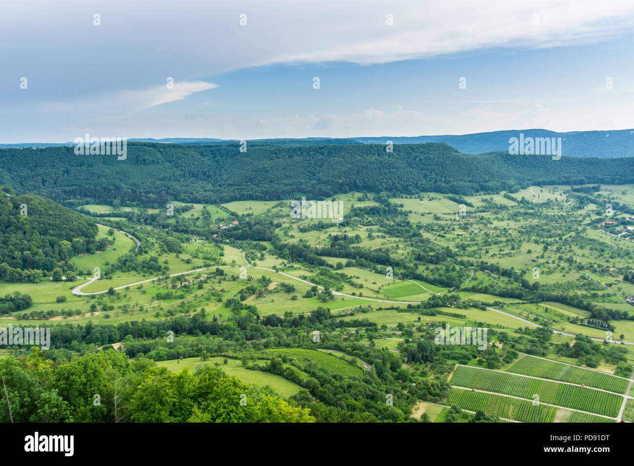 Germany, Viewpoint over green german nature landscape near Stuttgart ...