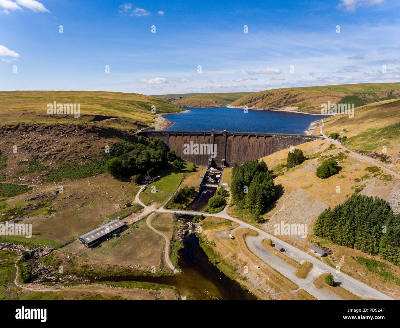 Elan valley reservoirs in a dry and very hot summer time in the welsh ...