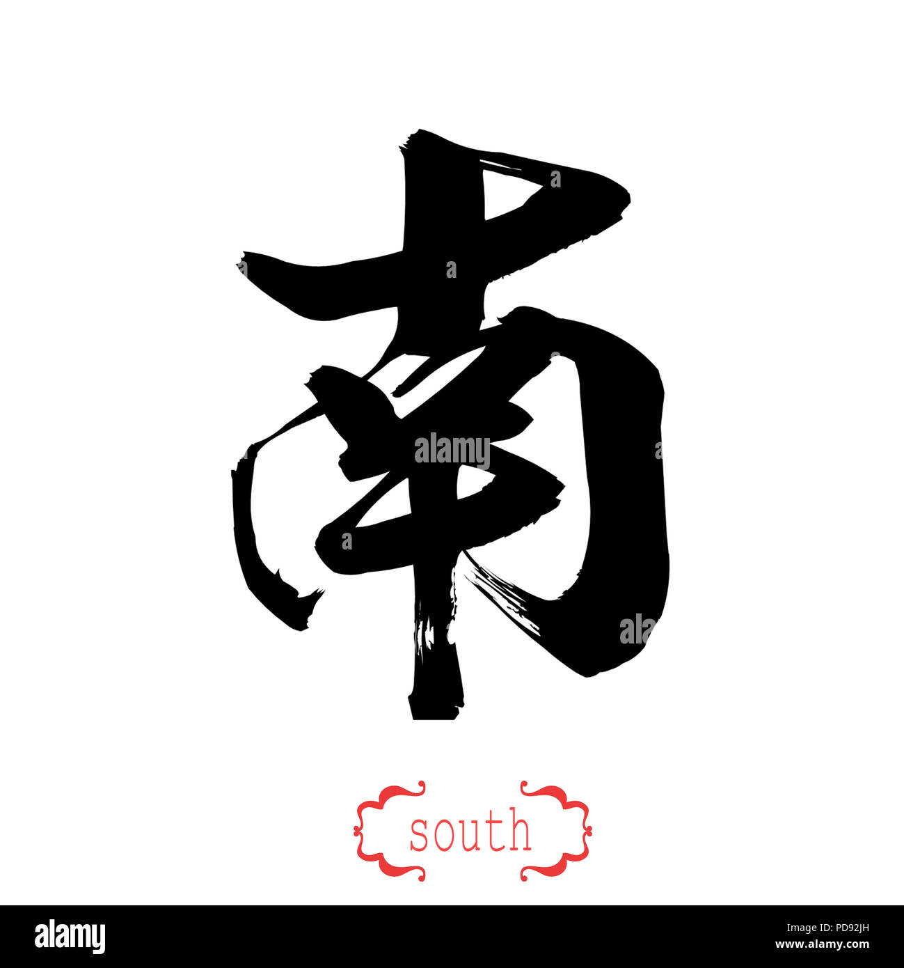 Calligraphy word of south in white background. Chinese or Japanese. 3D ...