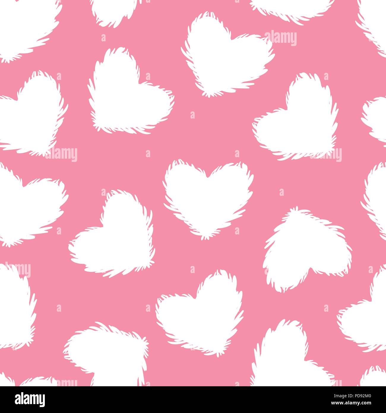Vector white fluffy heart seamless pattern Isolated on pink background ...