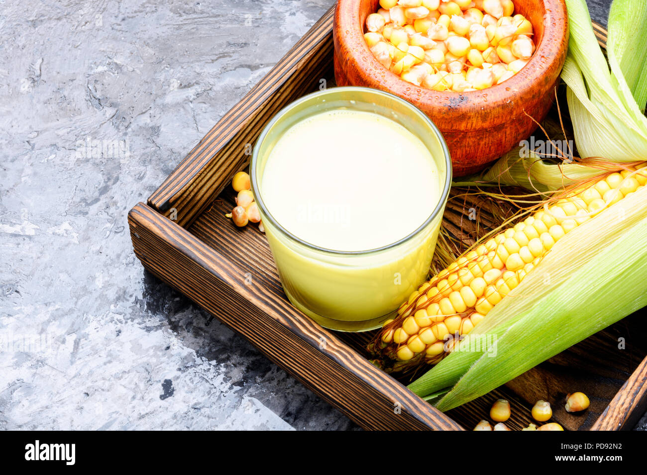 Fresh sweet corn juice in glass.Corn milk.Healthy drink Stock Photo - Alamy