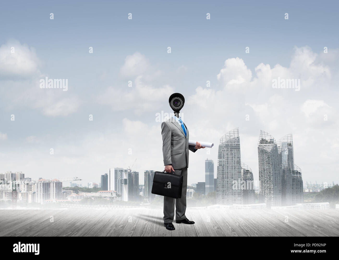 Concept of security and privacy protection with camera headed man Stock ...