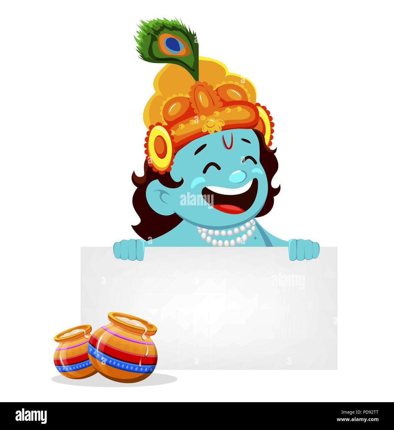 Happy Krishna Janmashtami greeting card. Funny cartoon character Lord ...