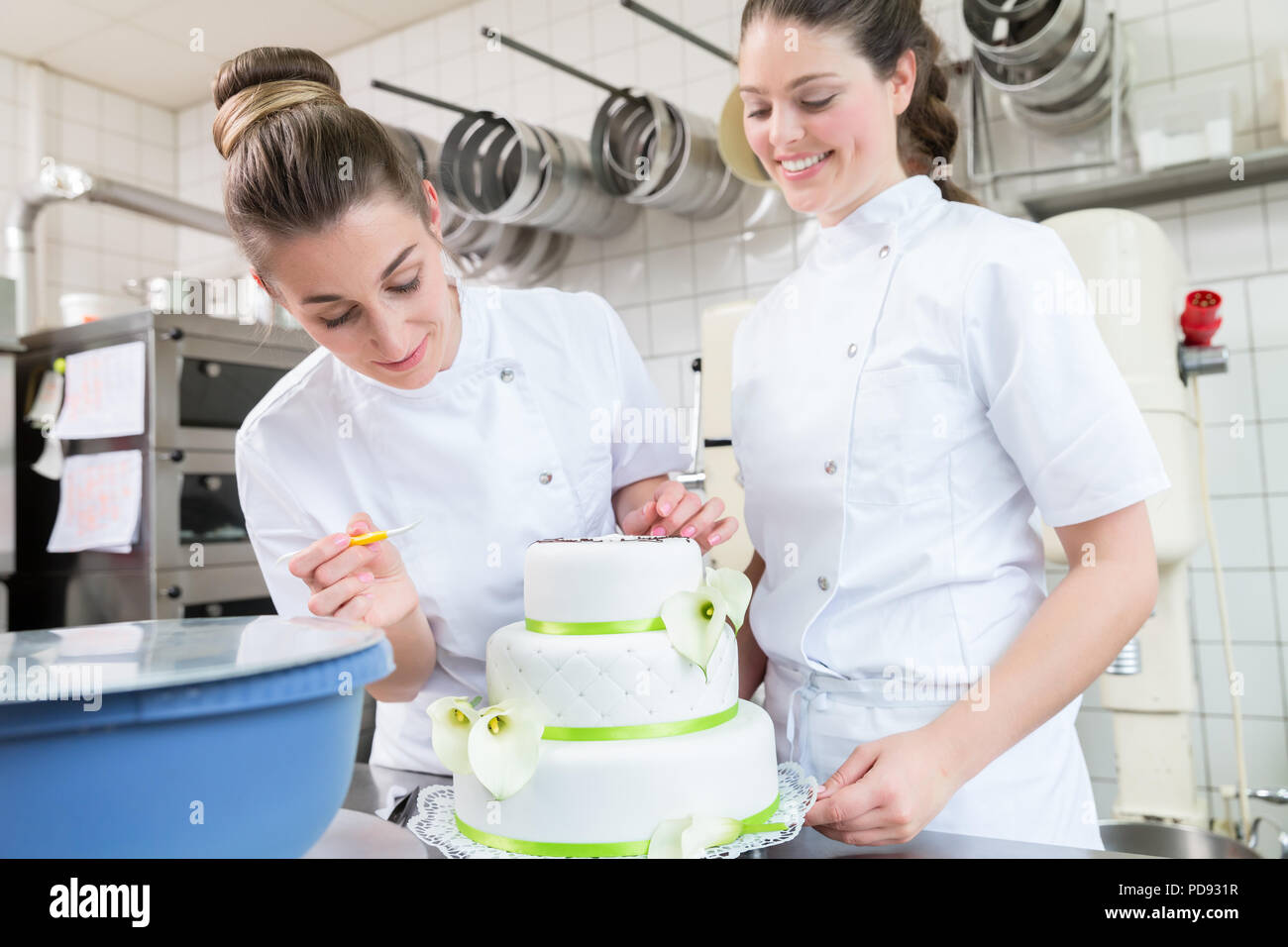 Female baker decorating birthday cake hi-res stock photography and ...