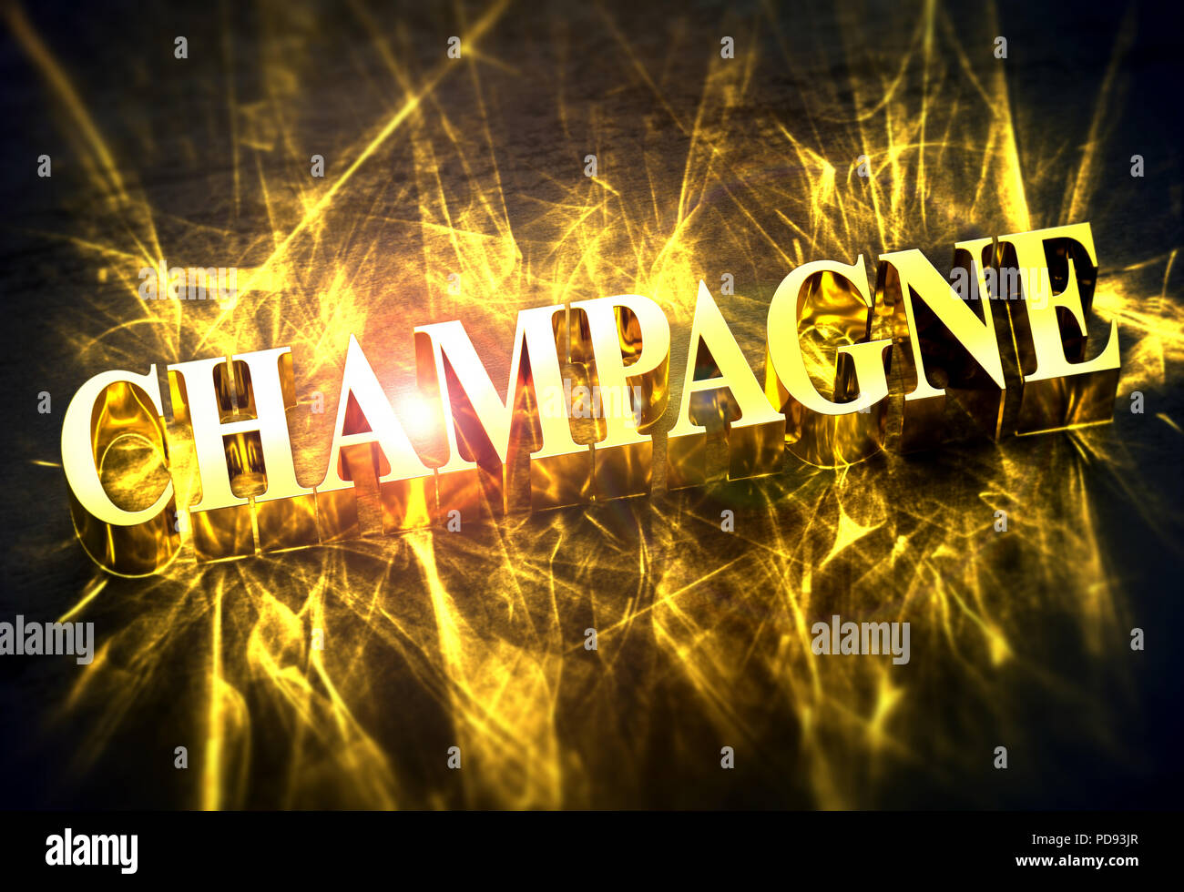 Golden word 'CHAMPAGNE' with caustic Stock Photo - Alamy