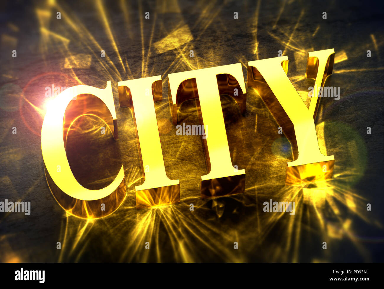 Golden word 'CITY' with caustic Stock Photo - Alamy