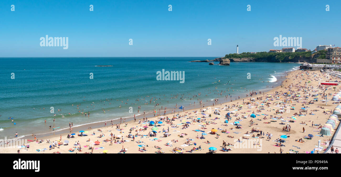 a panorama of the beach of Biarritz city, France Stock Photo - Alamy