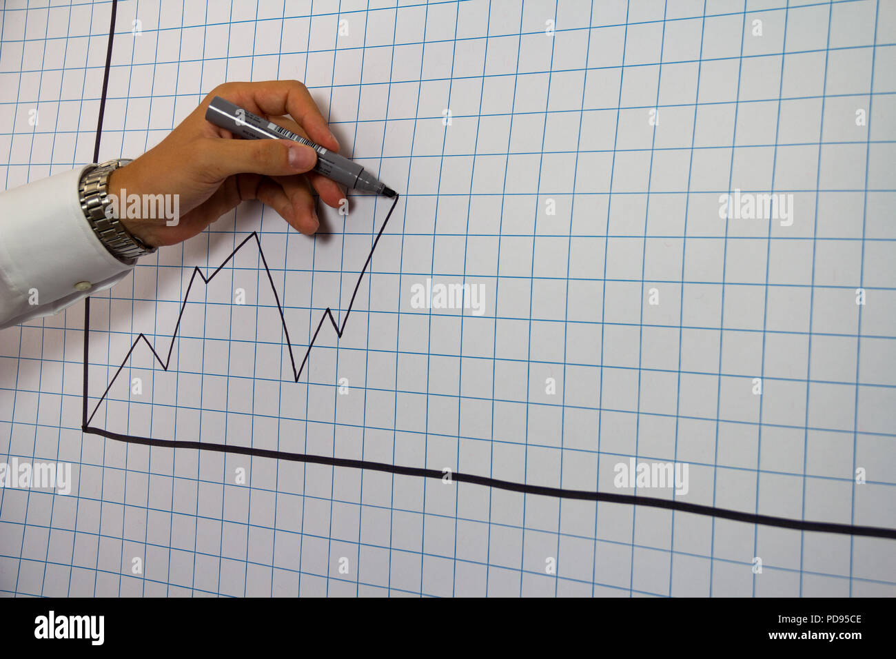 Businessman drawing on a flip Chart. Business Concept with a Hand ...