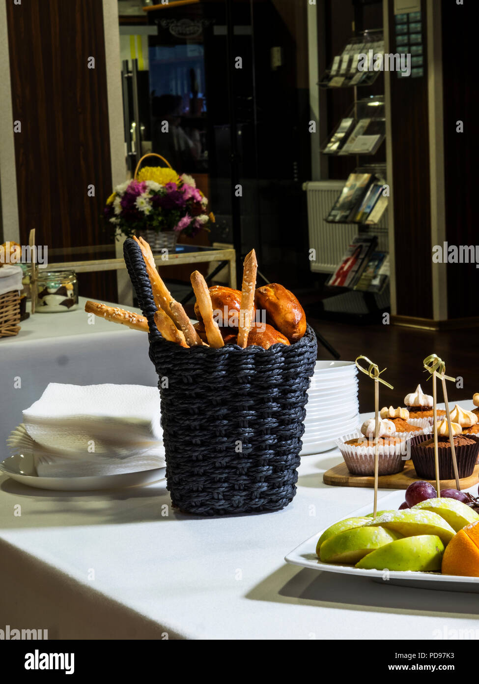 tables served for snacks Stock Photo - Alamy