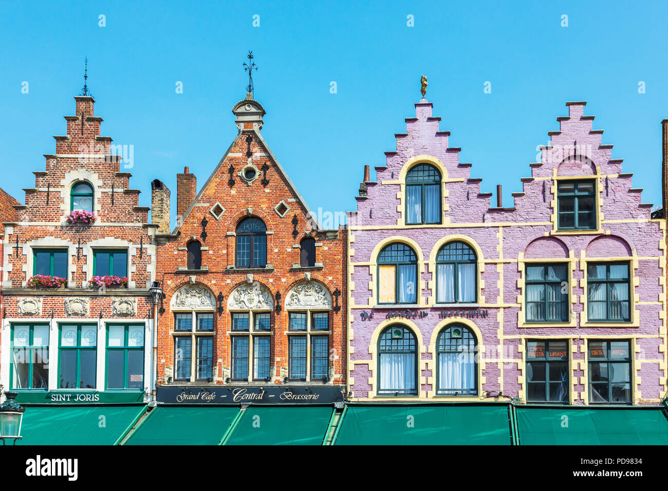 Traditional styled Flemish buildings overlooking Place de Bruges ...