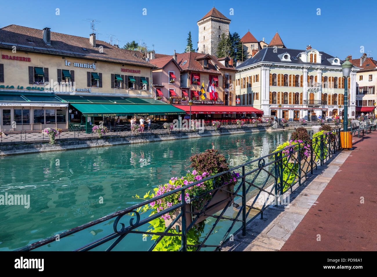 The river La Thiou that runs through the old part of Annecy, Haute ...