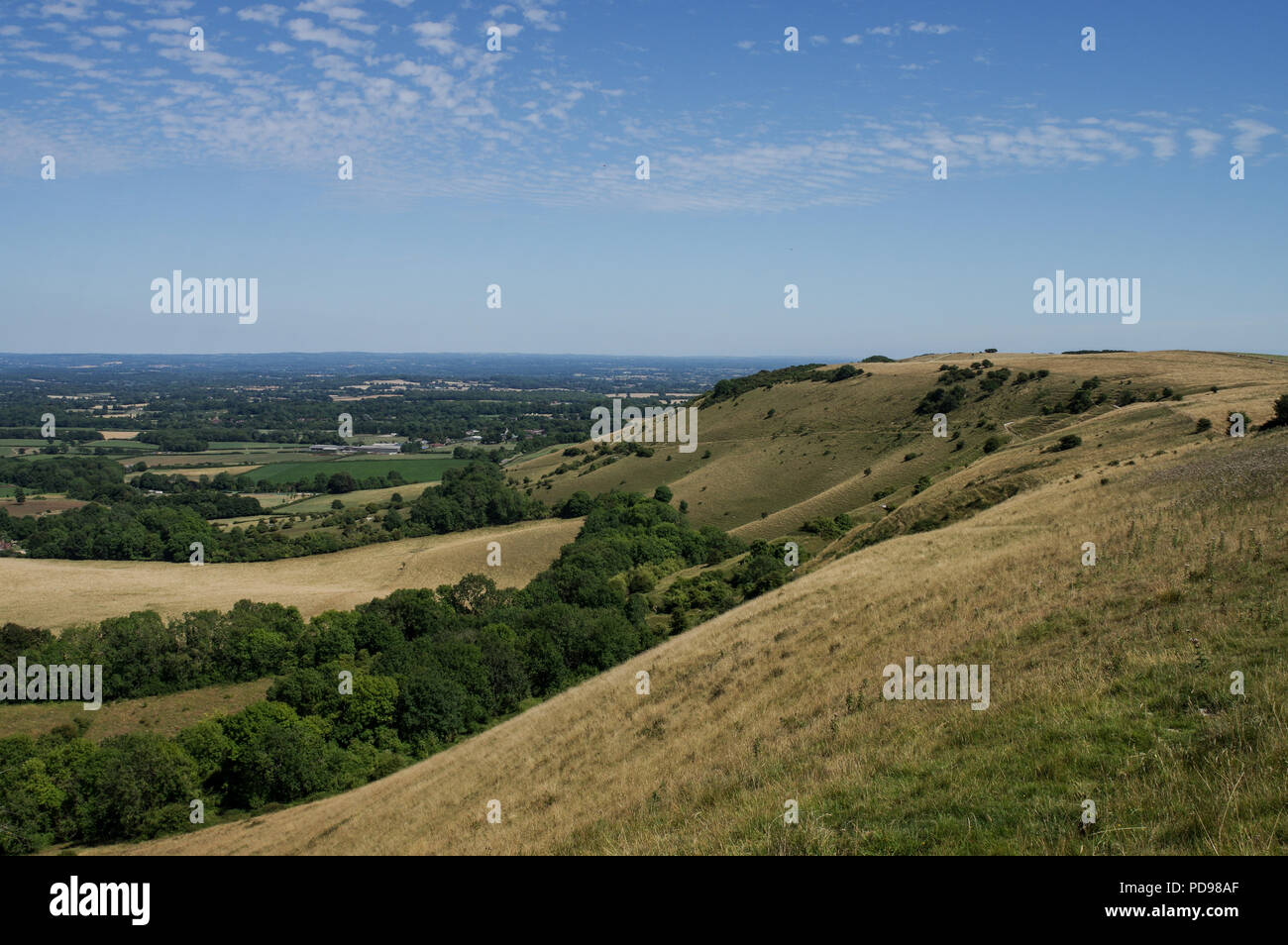 View of the South Downs from Ditchling Beacon on a sunny summer day ...
