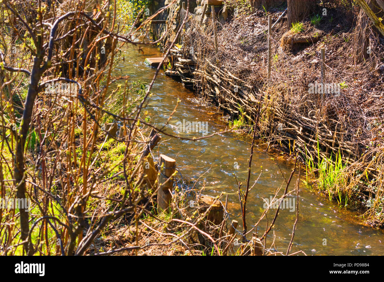 New shore fortifications made of willow wood so-called fascines Stock ...