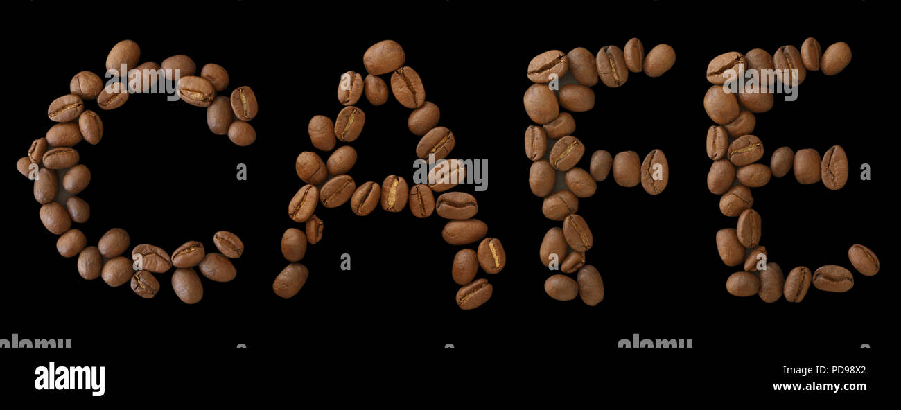 Cafe word made of coffee beans on black background - close up concept ...