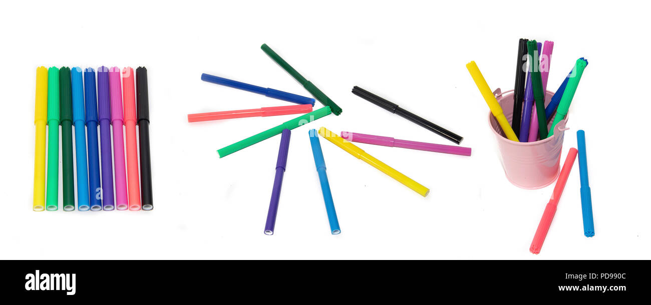 Color markers on a white background. Bright colorful markers isolated ...
