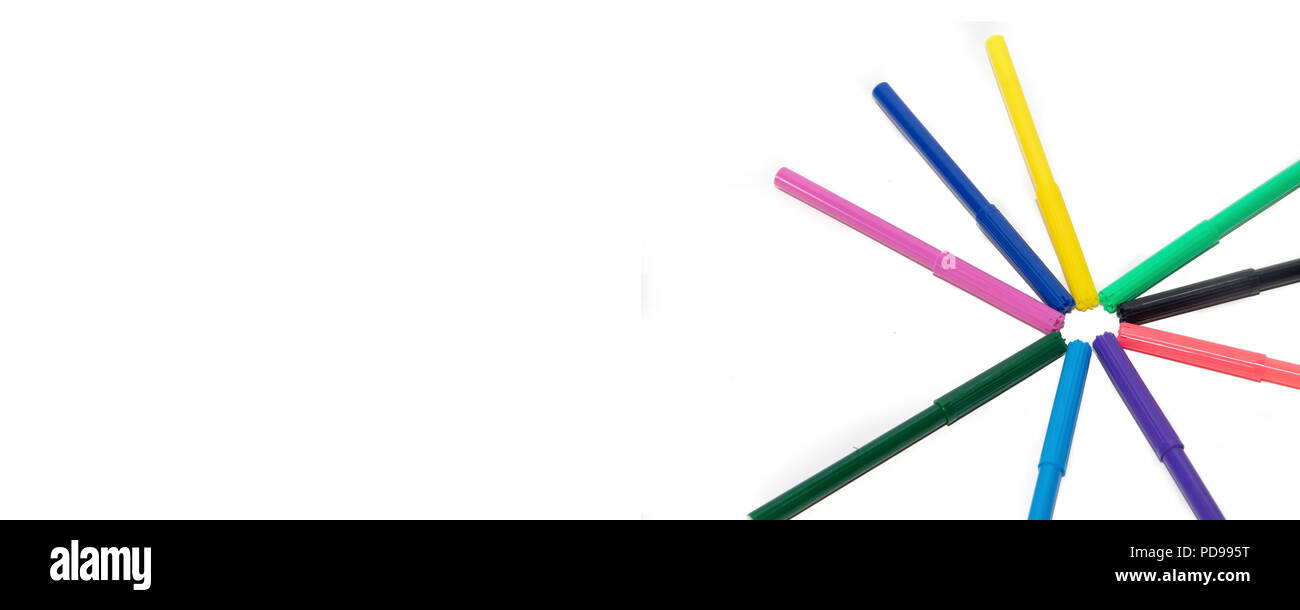 Color markers on a white background. Bright colorful markers isolated ...