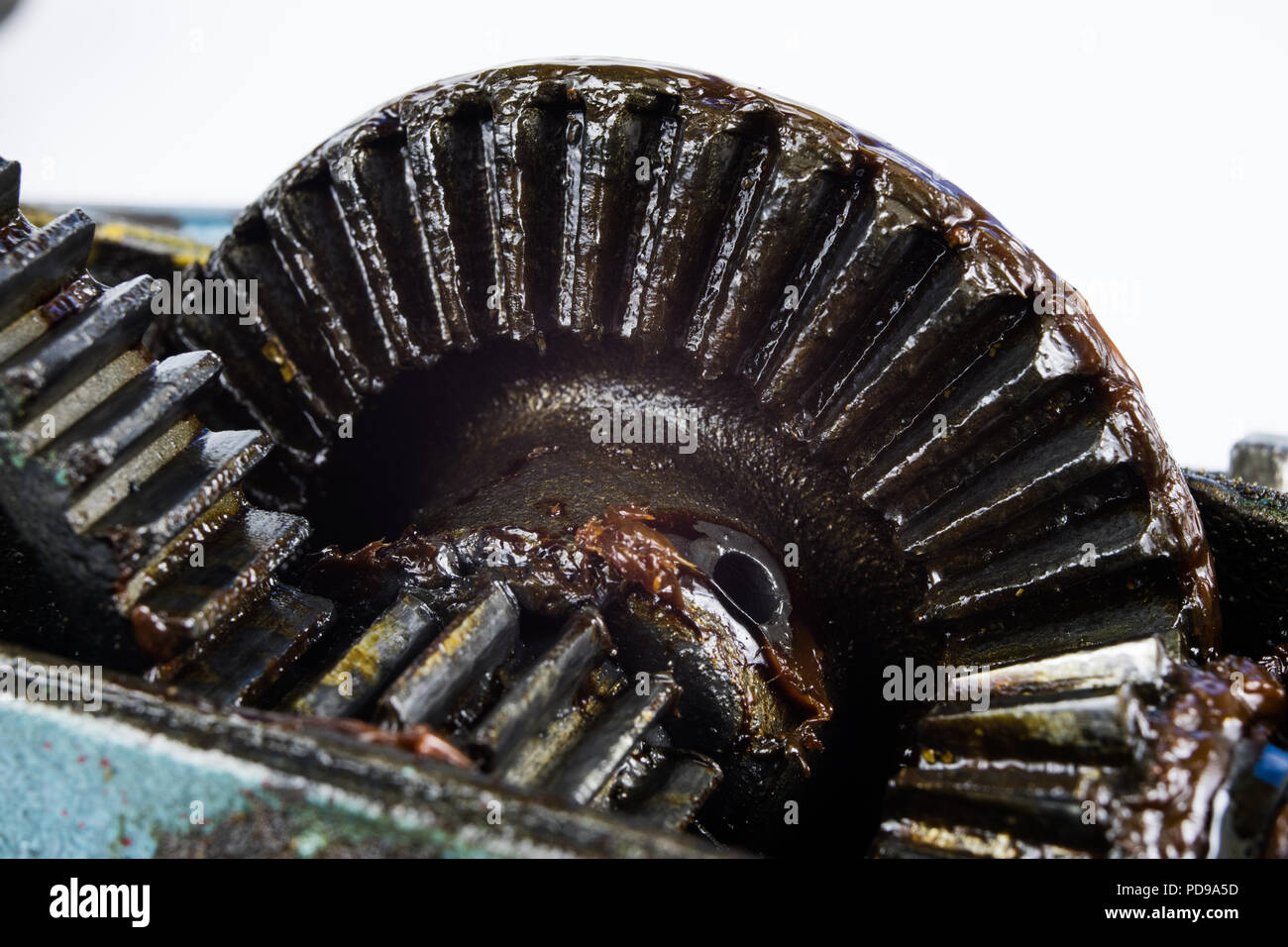Toothed gear in carpentry tools. An old hand drill for drilling holes ...