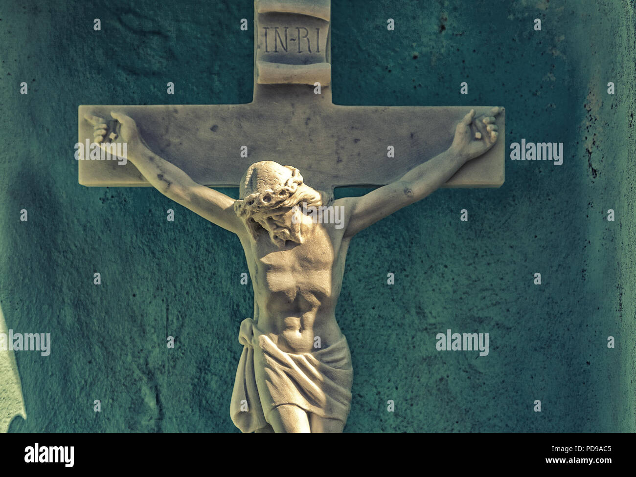 vintage marble statue of the Crucifixion of Jesus Christ Stock Photo ...