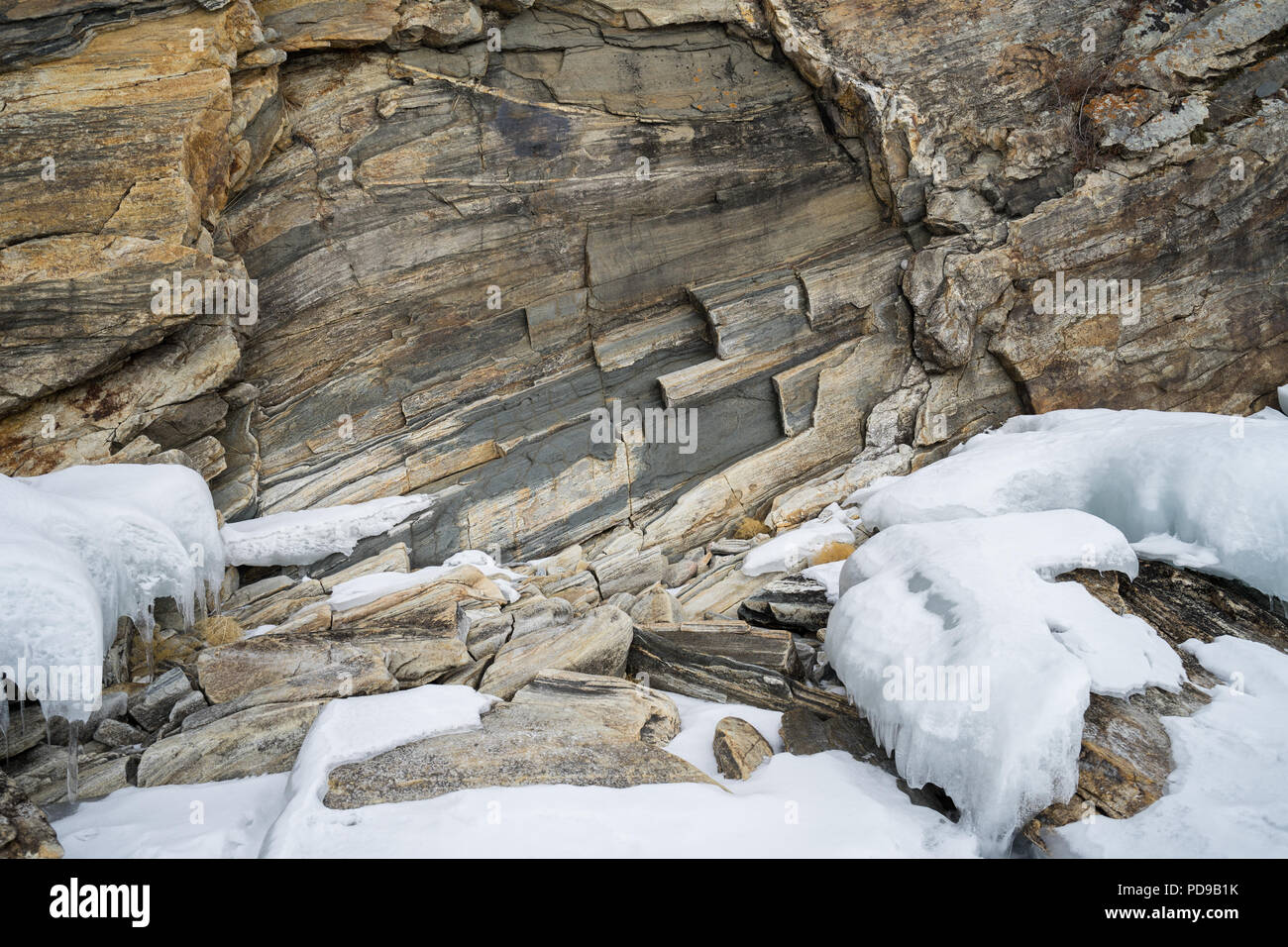 Texture Background of mountain rock with snow and icicles Stock Photo ...