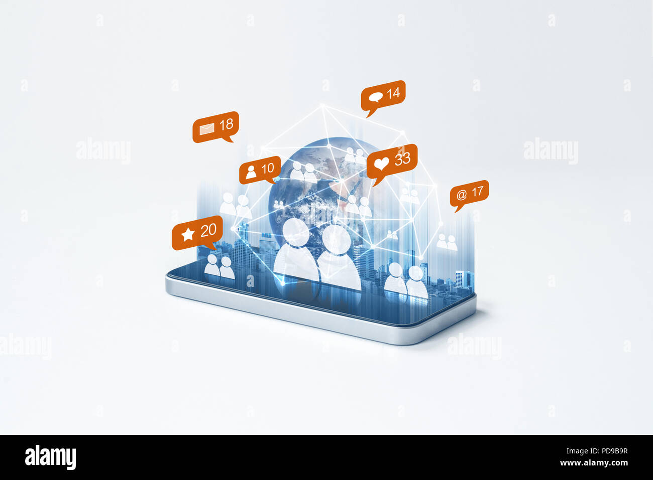 Mobile phone internet network with social network and social media ...