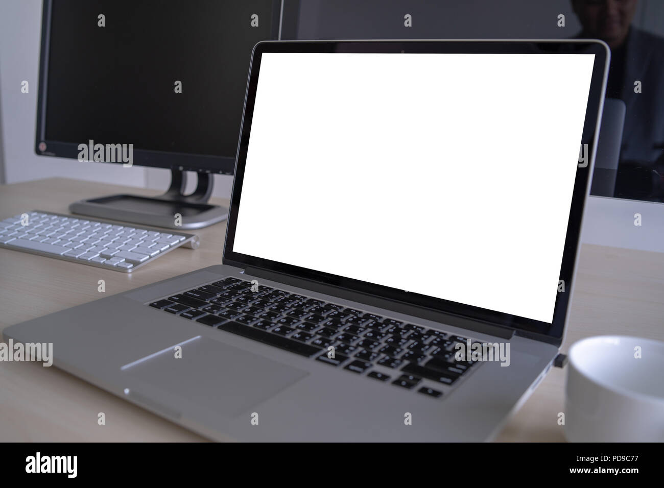 mock up Using laptop with blank screen computer modern Stock Photo - Alamy