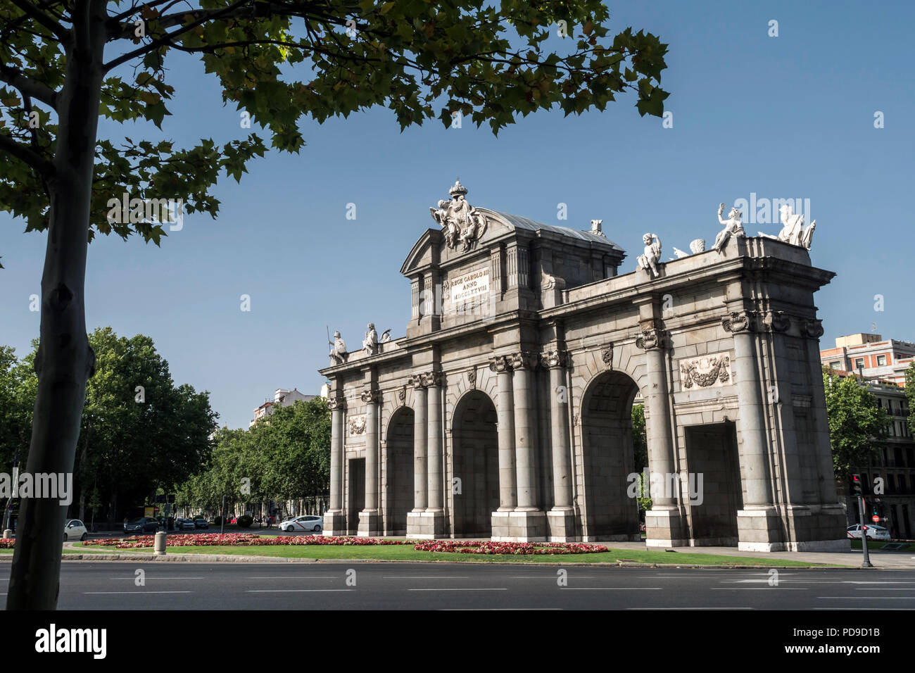 Madrid, Spain - August 4 2018: Alcala Gate or Puerta de Alcala is a ...
