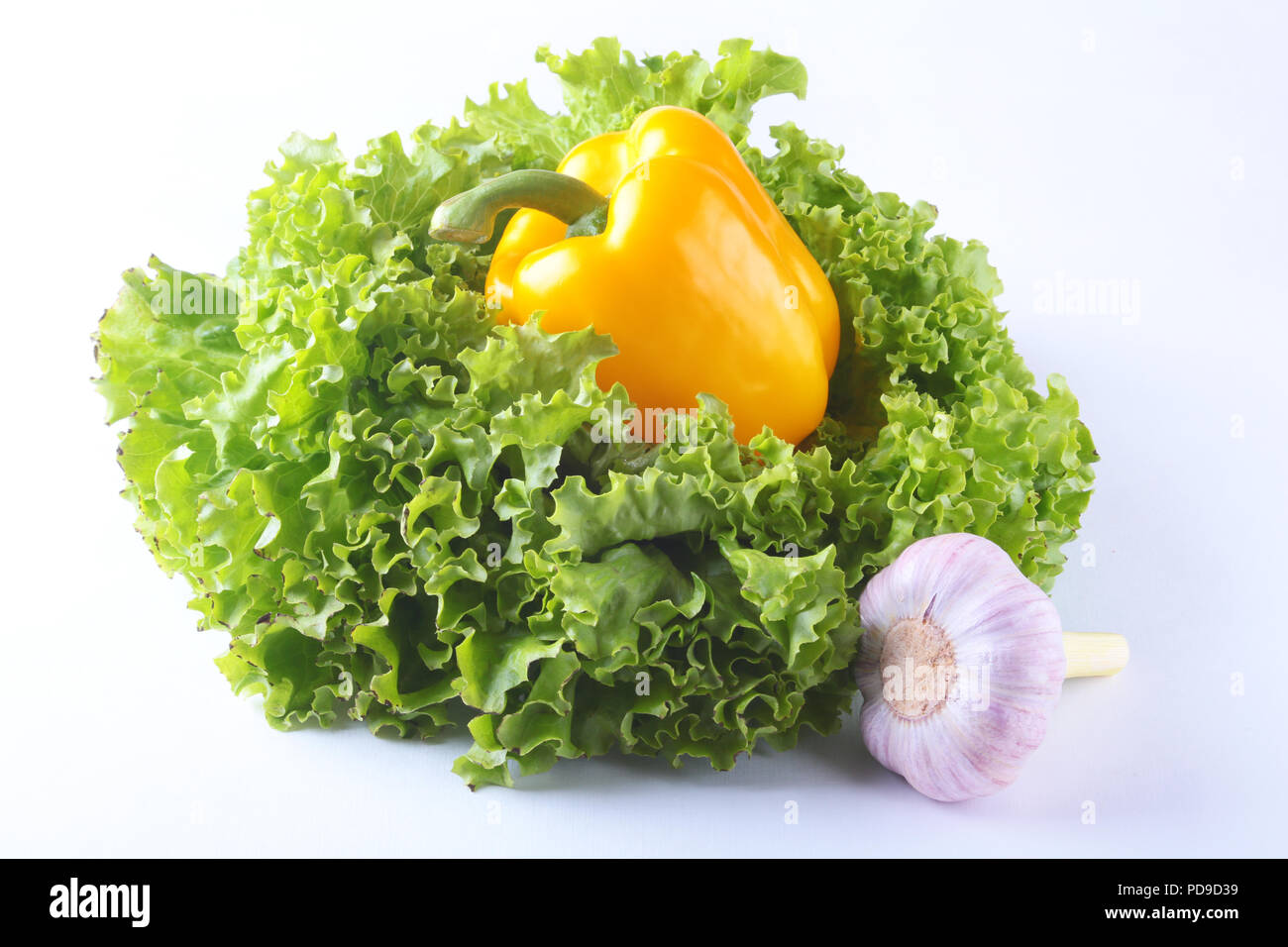 Fresh assorted vegetables with leaf lettuce. Isolated on white ...