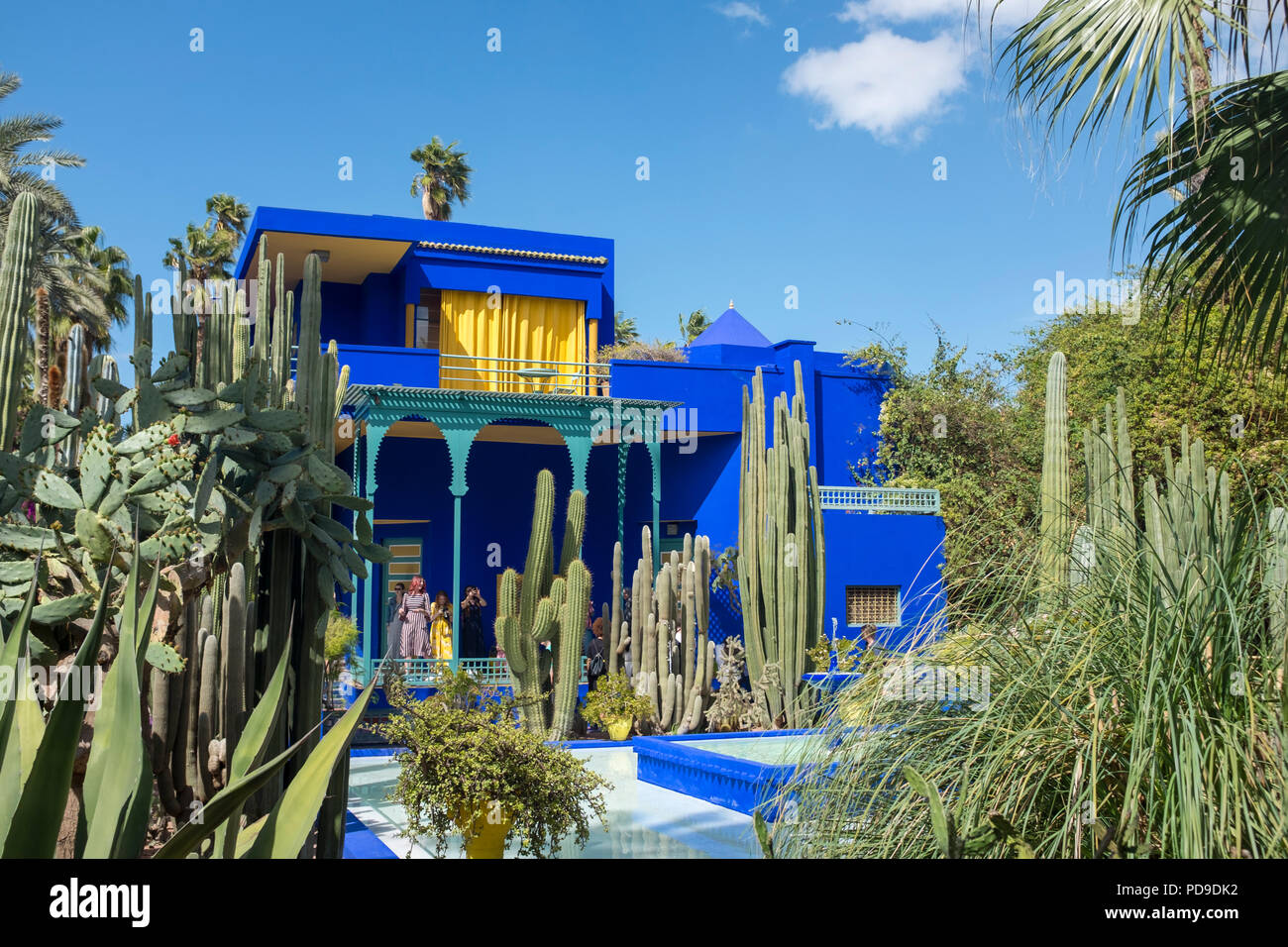 Colorful blue traditional house in Marrakech, Morocco with a cactus ...