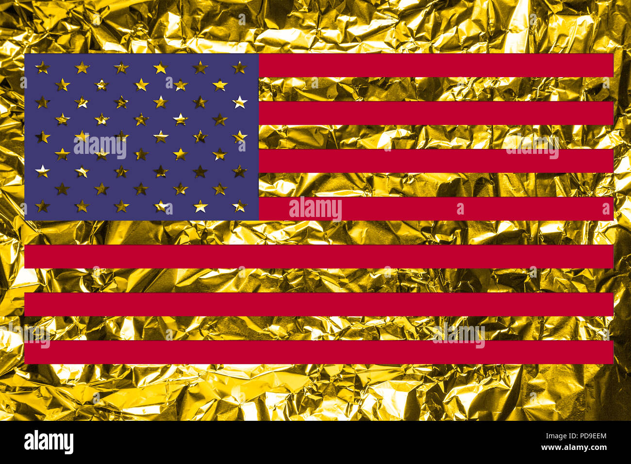 The illustration of a USA flag on golden metallic background Stock ...