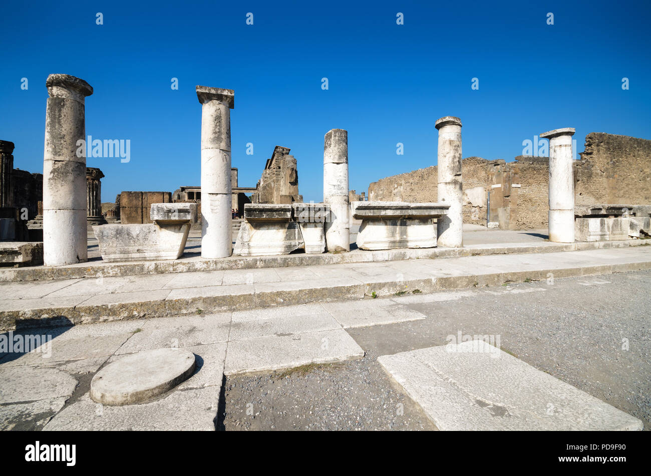 Ruins of the ancient roman city of Pompeii, which was destroyed by ...