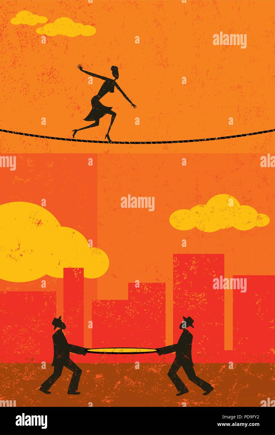 Woman walking tightrope illustration Stock Vector Images - Alamy
