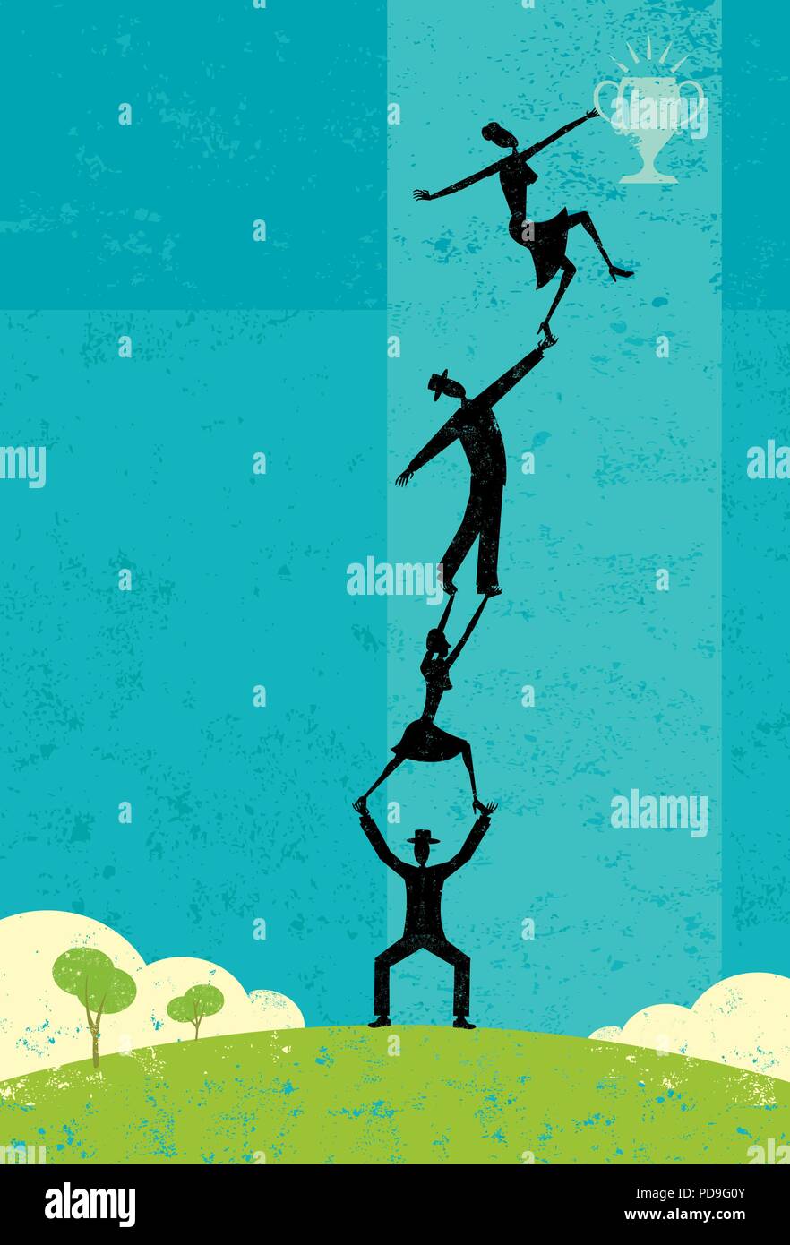 Successful Teamwork. A group of men and women working together to reach ...