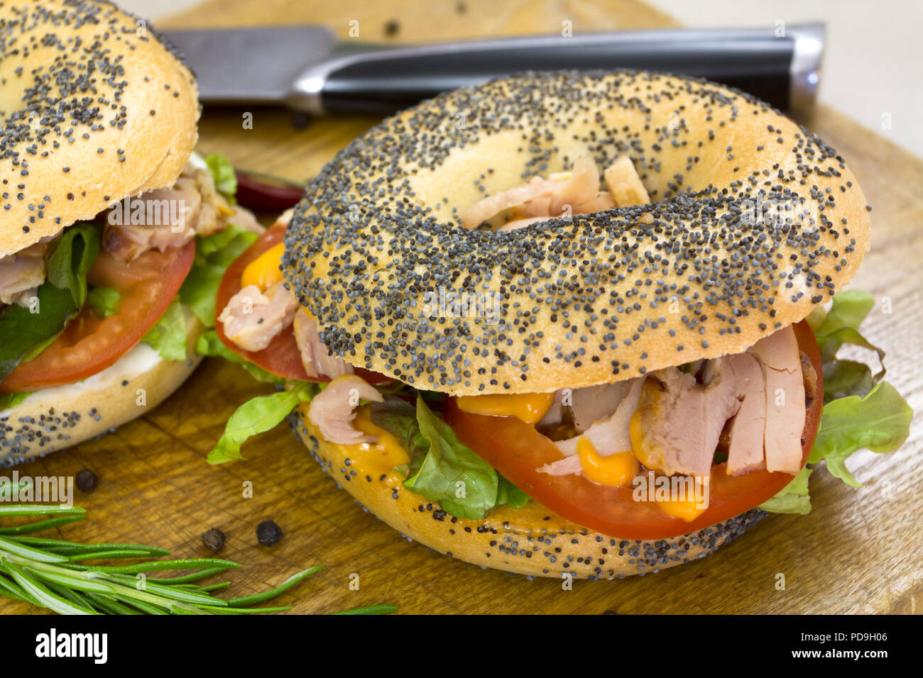 chicken and raw bagel sandwich Stock Photo - Alamy