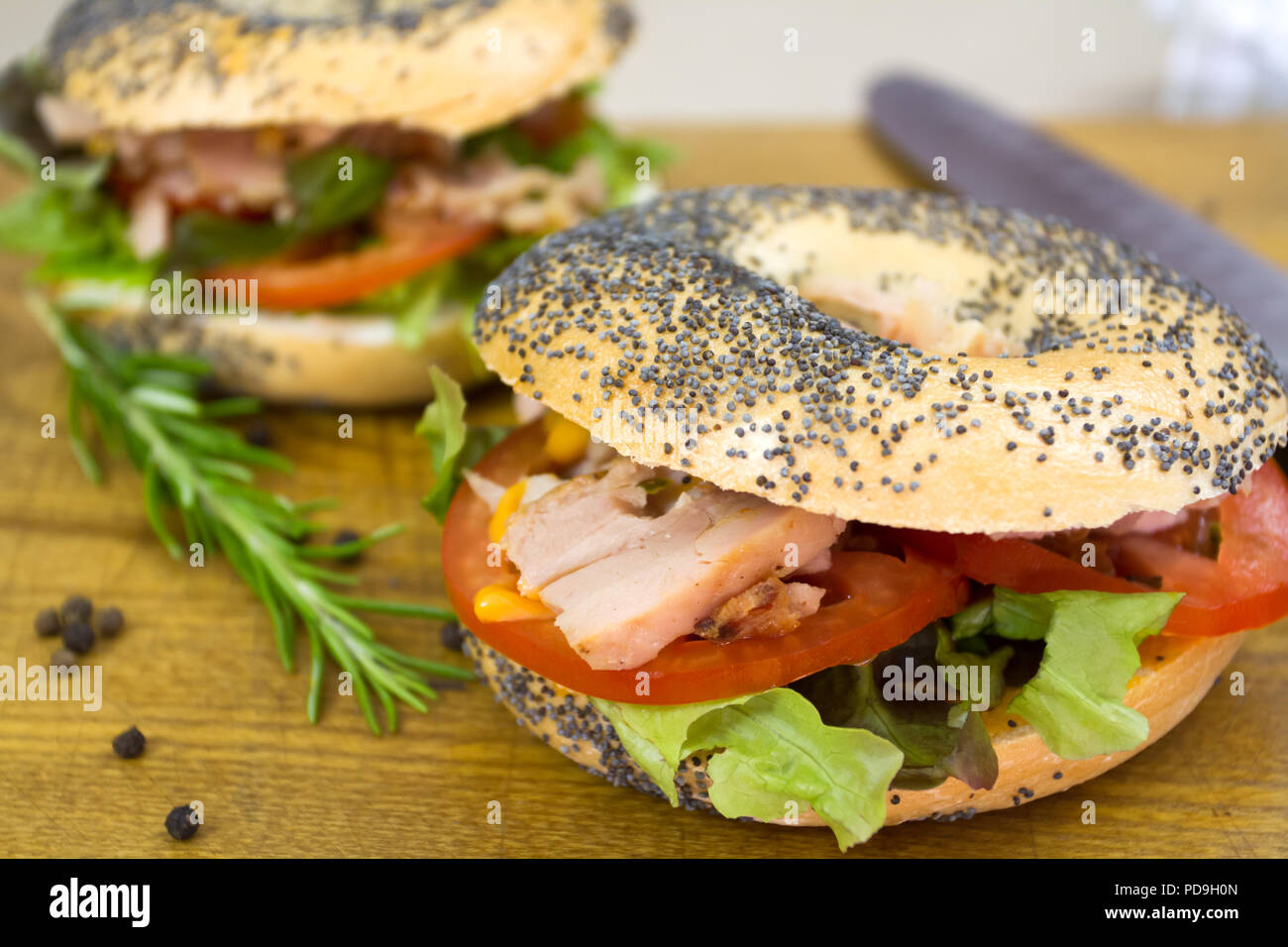 chicken and raw bagel sandwich Stock Photo - Alamy