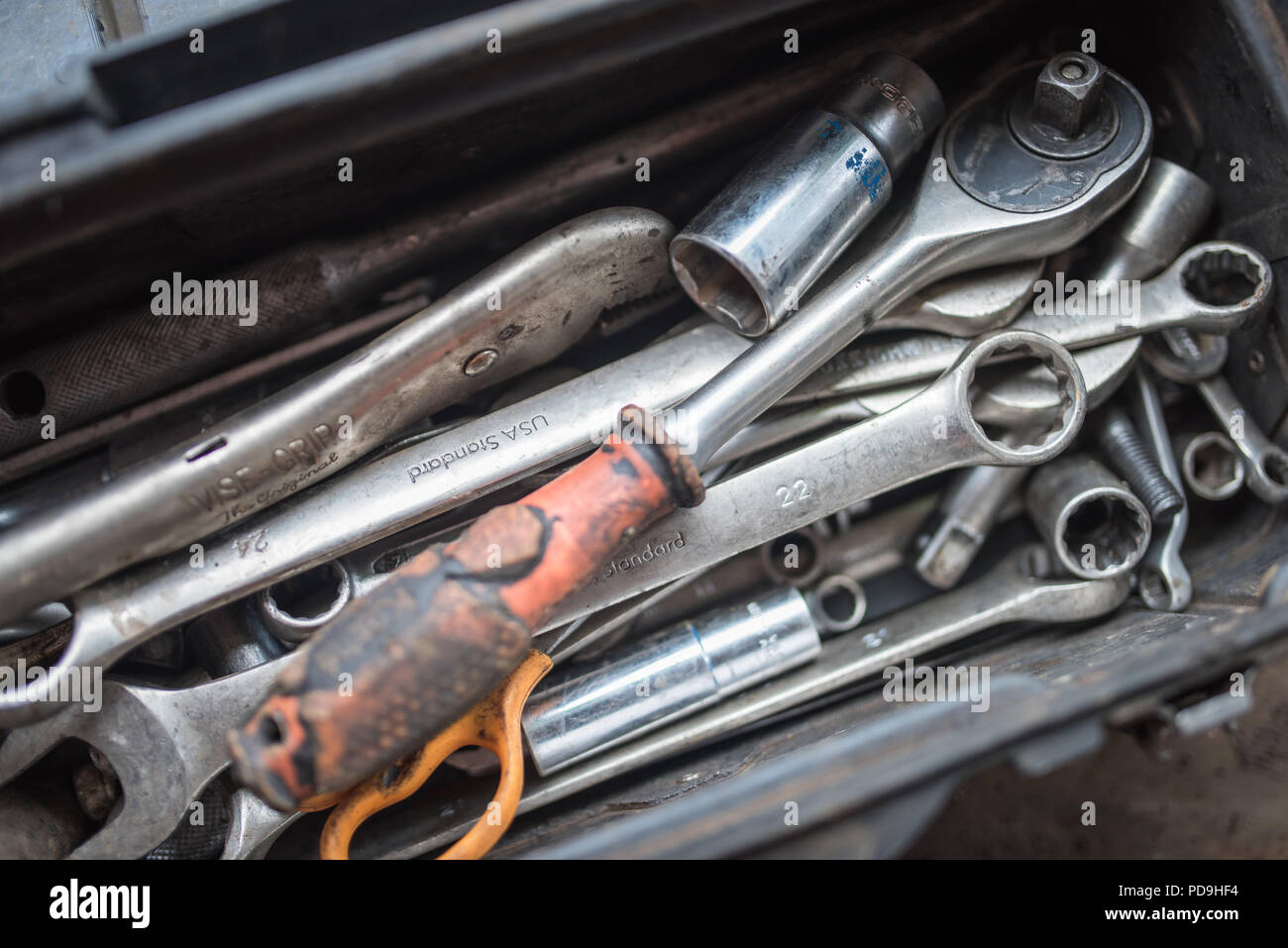 tools for mechanical technician in the garage Stock Photo - Alamy