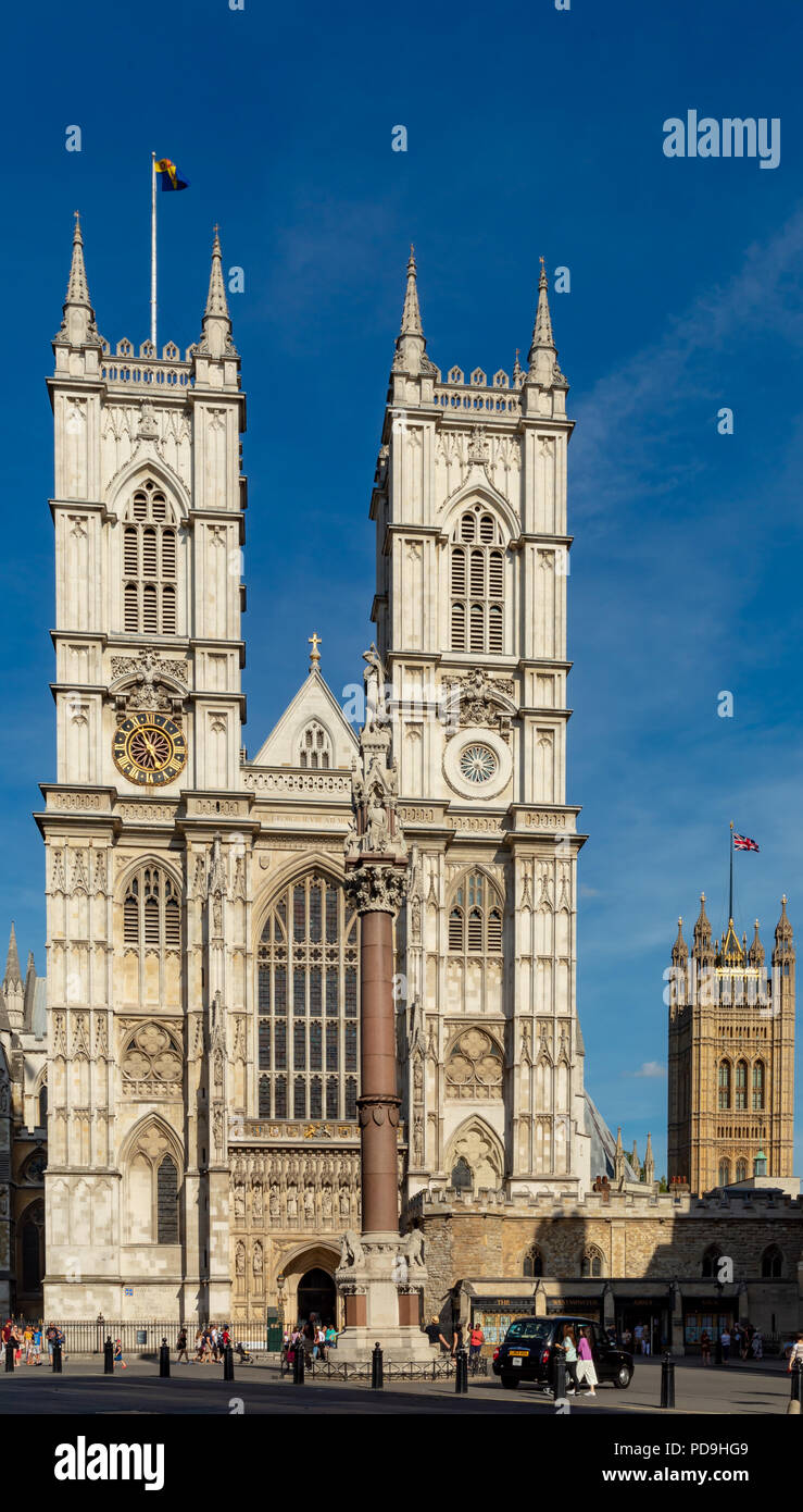 London England August 04, 2018 The twin towers of the west front of ...