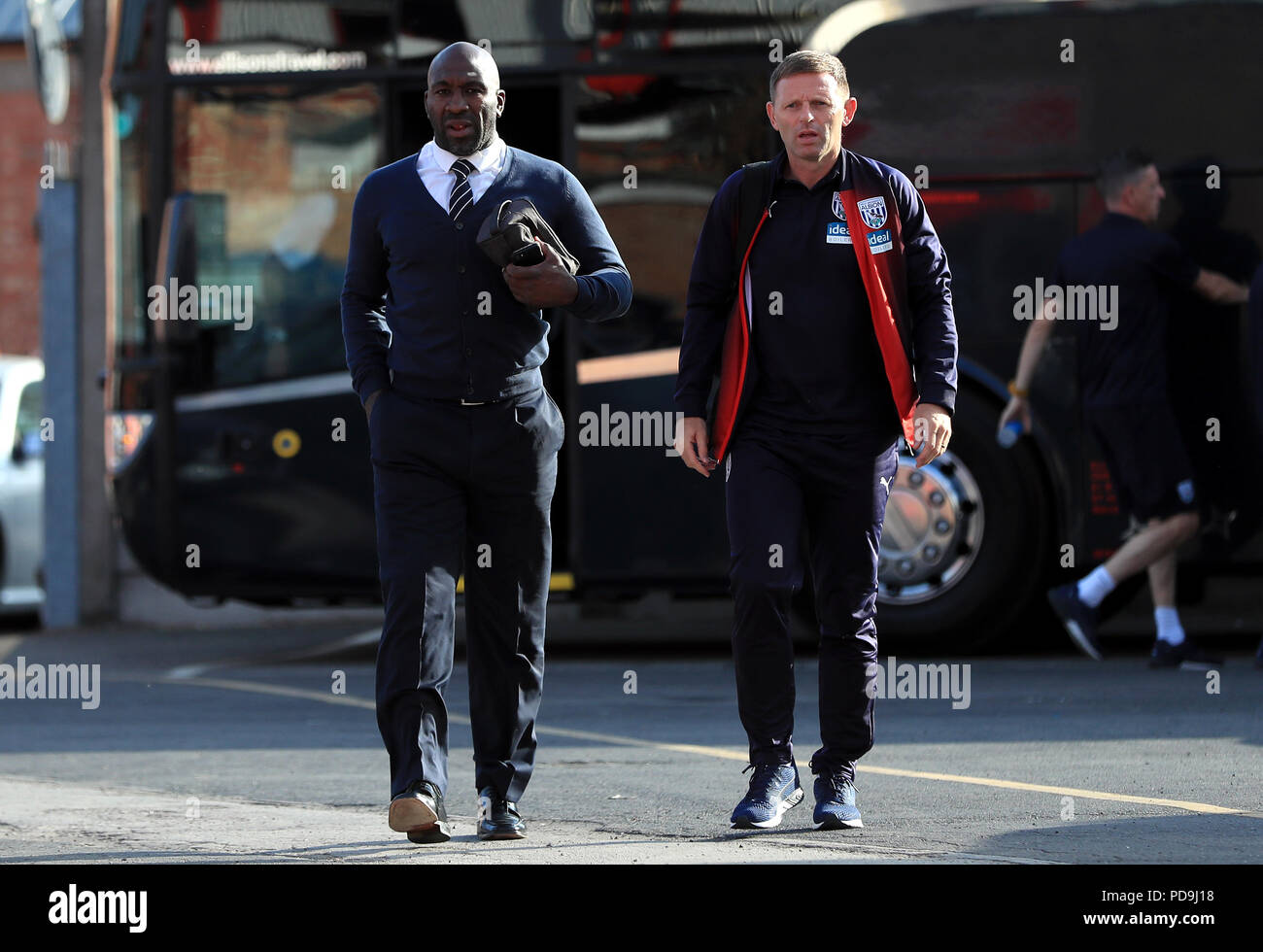 West Bromwich Albion manager Darren Moore (left) arrives for the Sky ...
