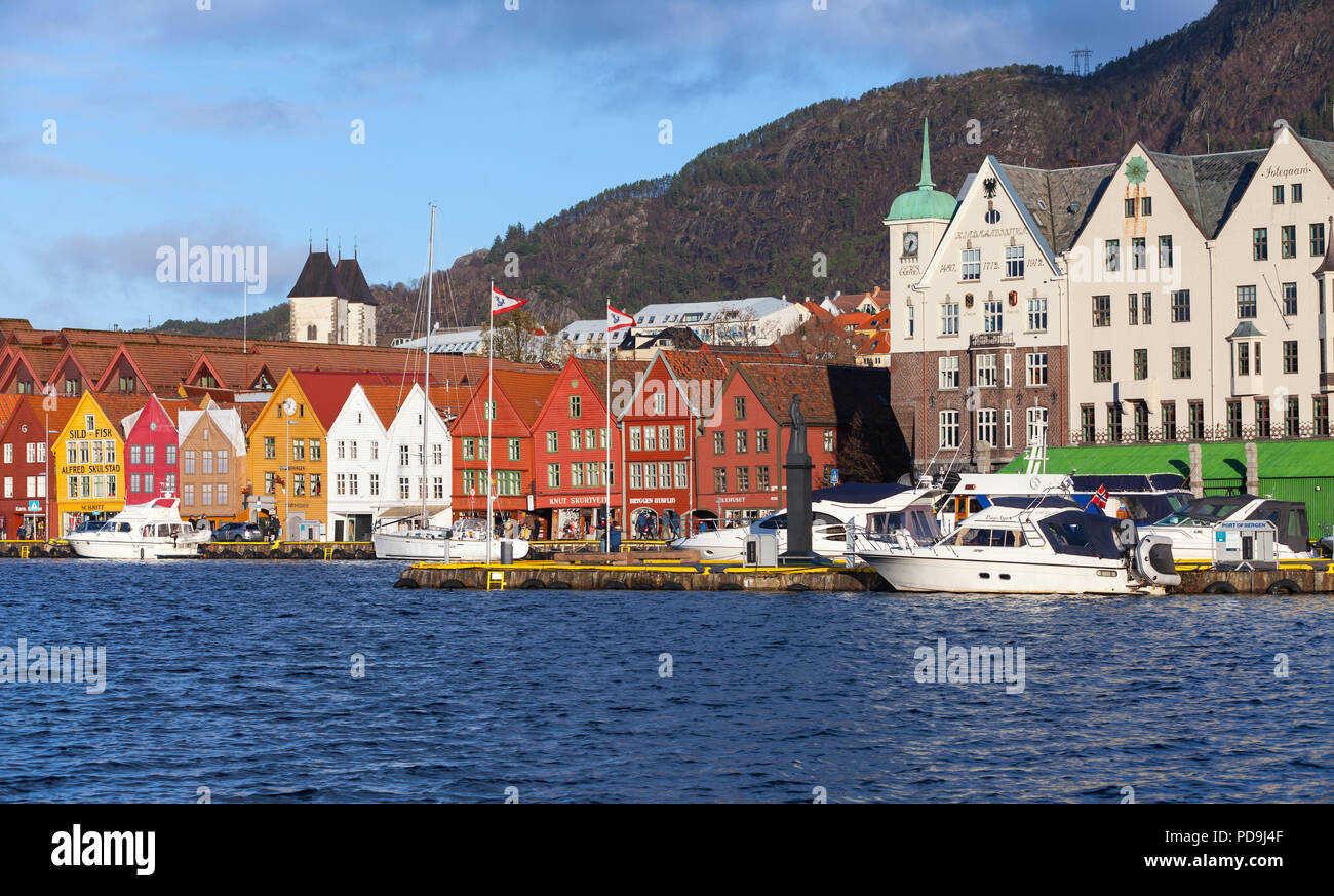 Bergen, Norway - November 19, 2017: Cityscape of old Bergen. Ordinary ...