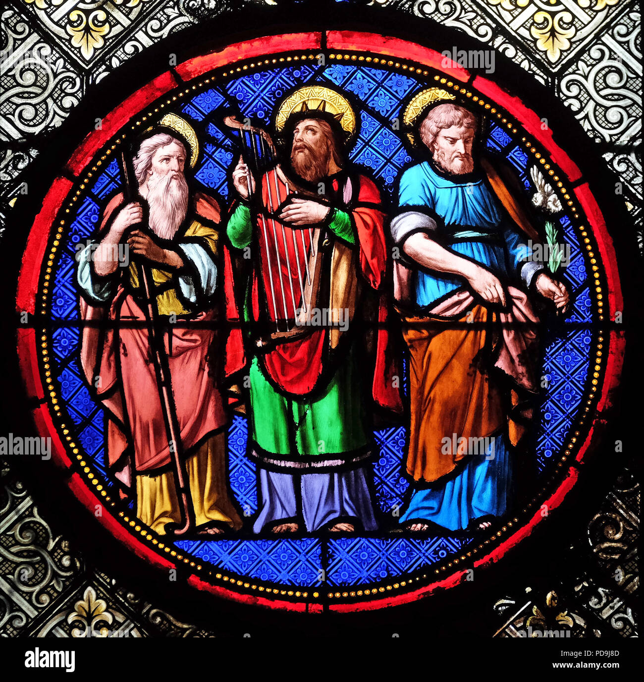 Abraham, David and Joseph, stained glass window in the Basilica of ...