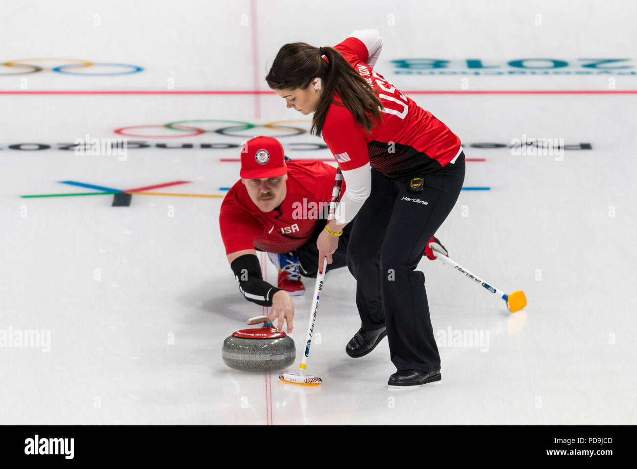 Rebecca and Matt Hamilton (USA) competing in the Mixed Doubles Curling ...