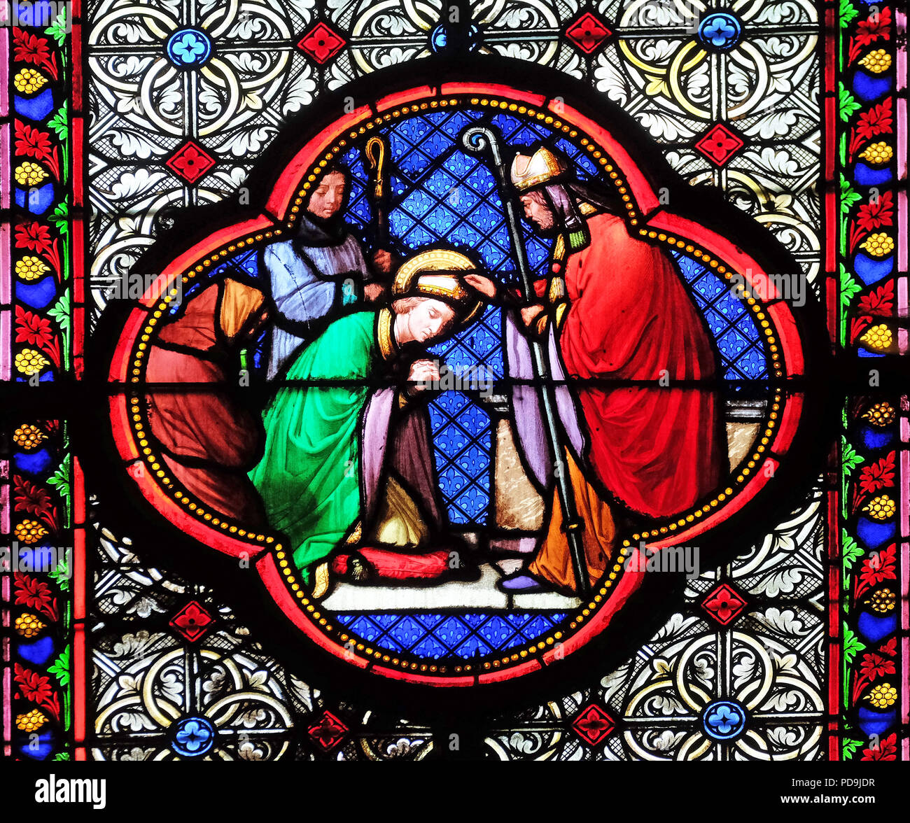 Saint Remi with Bishop, stained glass window in the Basilica of Saint ...