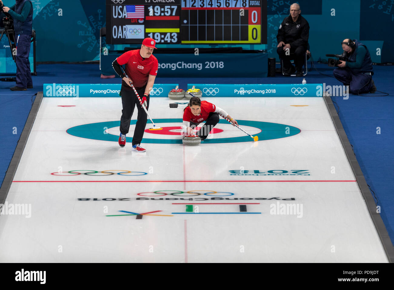 Rebecca and Matt Hamilton (USA) competing in the Mixed Doubles Curling ...