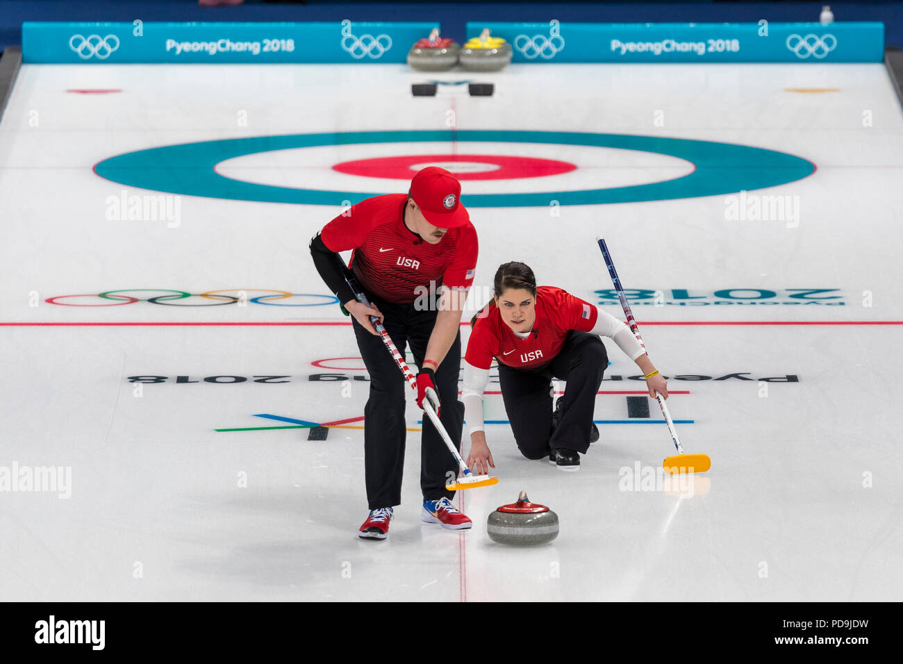 Rebecca and Matt Hamilton (USA) competing in the Mixed Doubles Curling ...