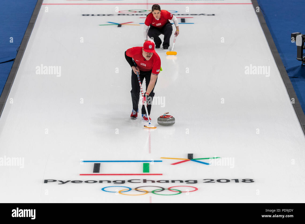 Rebecca and Matt Hamilton (USA) competing in the Mixed Doubles Curling ...