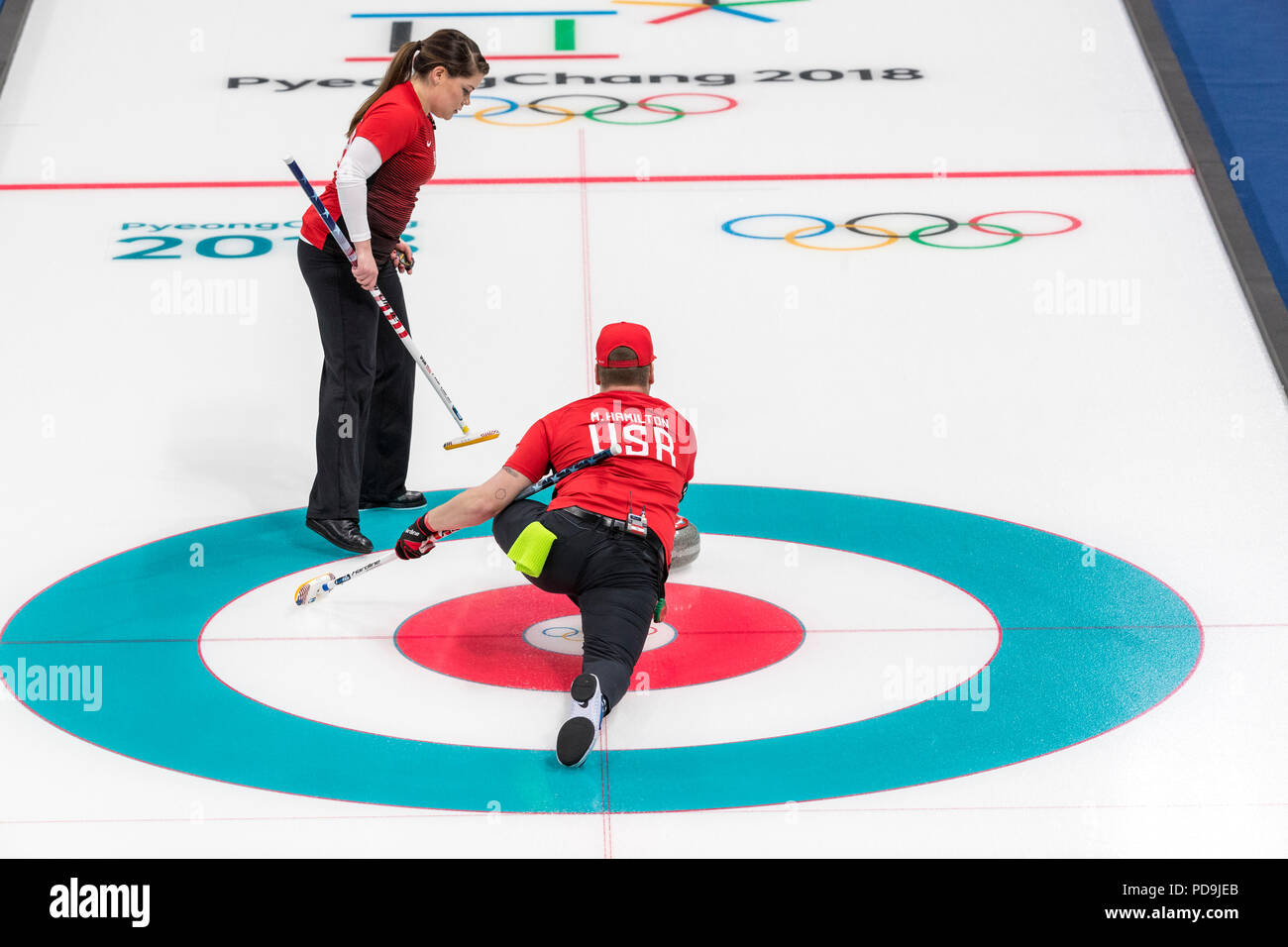 Rebecca and Matt Hamilton (USA) competing in the Mixed Doubles Curling ...
